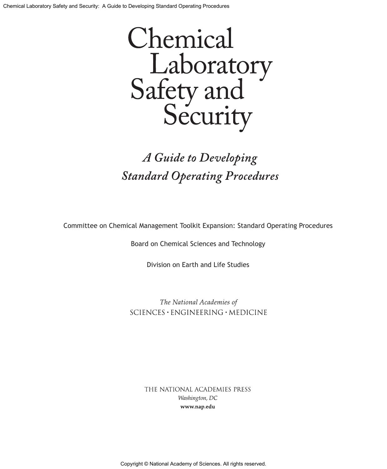 Chemical Laboratory Safety and Security: A Guide to Developing Standard ...