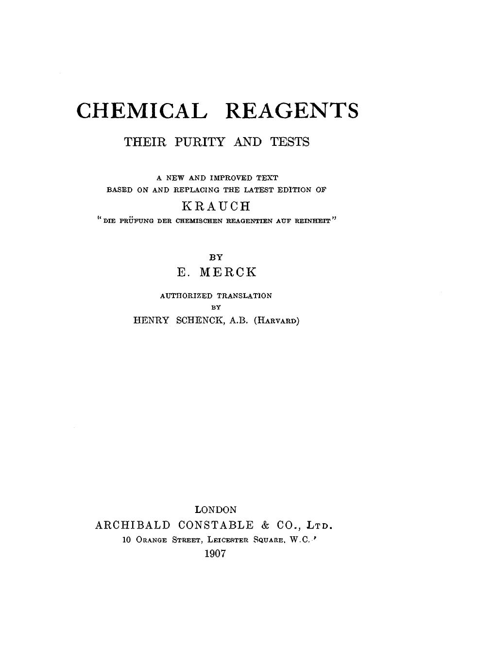 Chemical Reagents Their Purity and Tests - Emanuel Merck - wander的博客