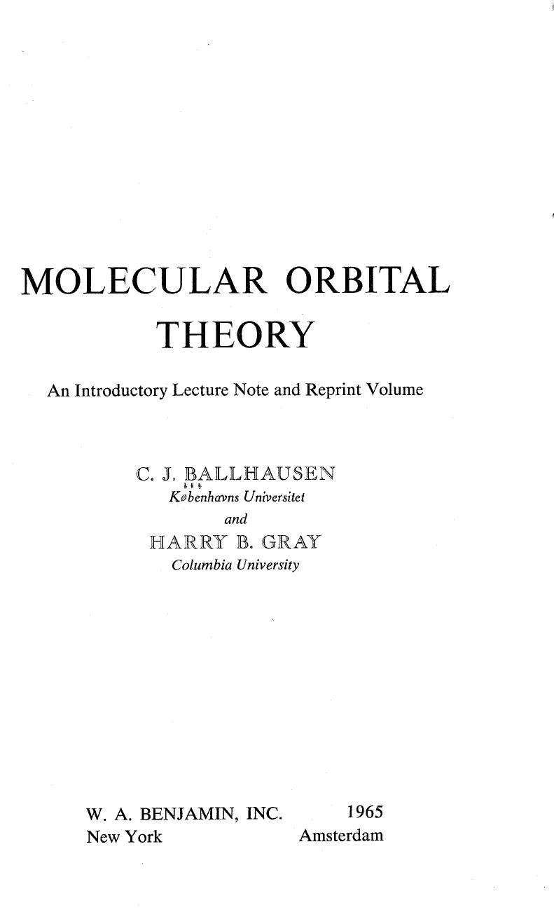 Molecular Orbital Theory: An Introductory Lecture Note and Reprint ...