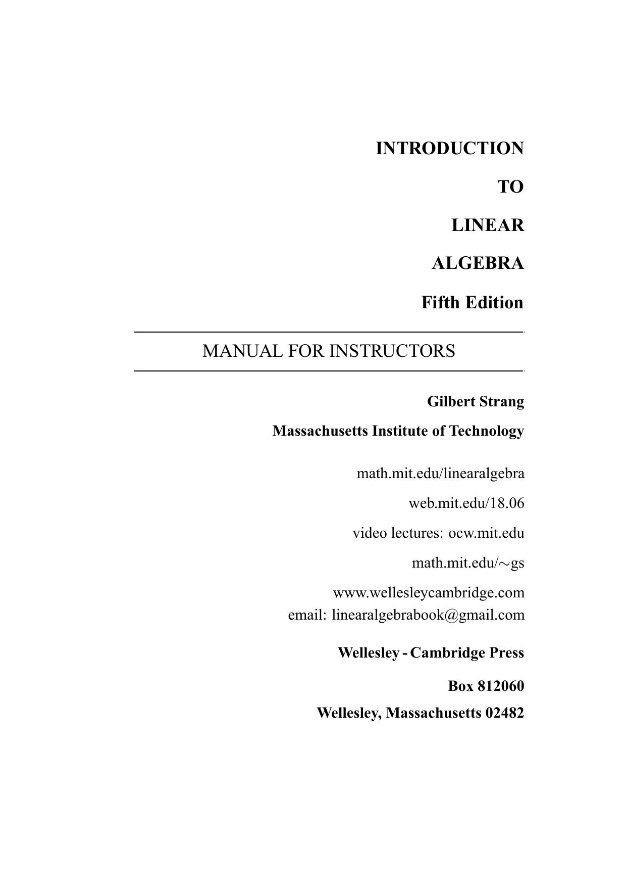 Solutions Manual for Introduction to Linear Algebra 5e - Gilbert Strang ...